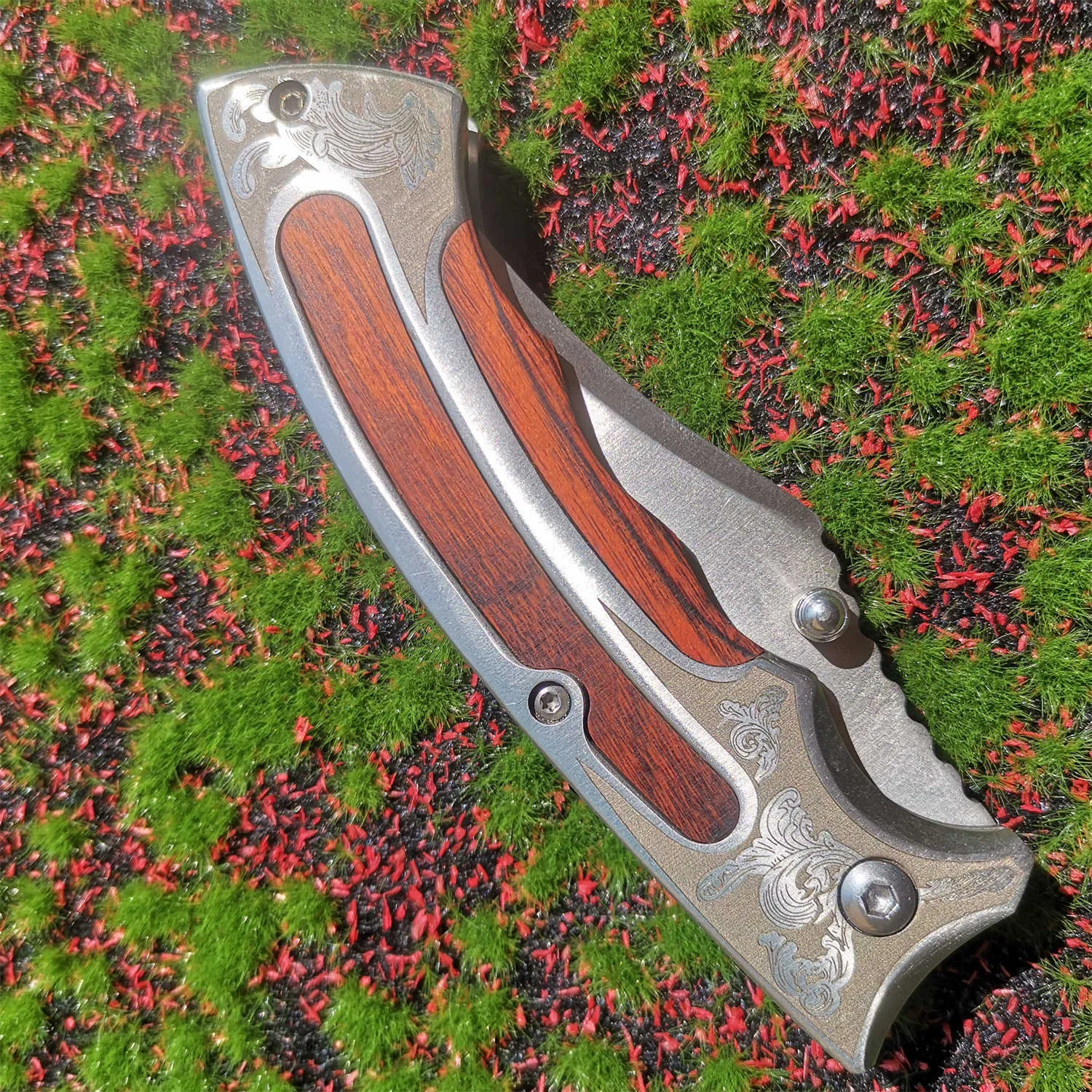 Folding Knife 8CR13 Steel Blade Survival Pocket Knife With Wood Handle ...