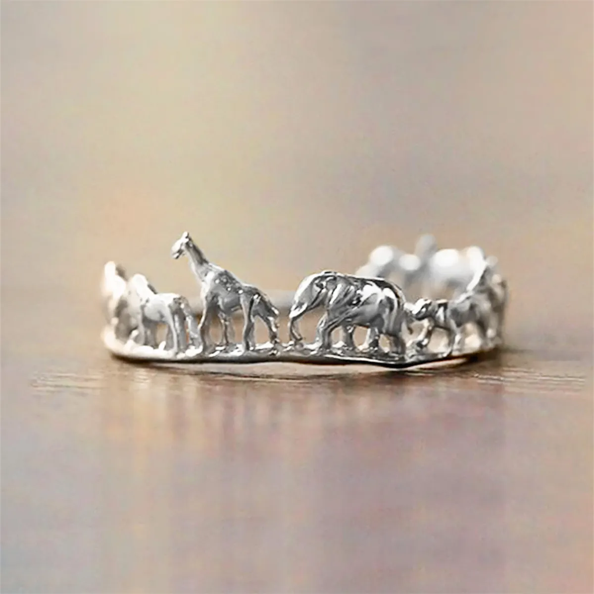 Animal Migration Amazon Ring Silver Dinosaur Elephant & Dragon Family ...