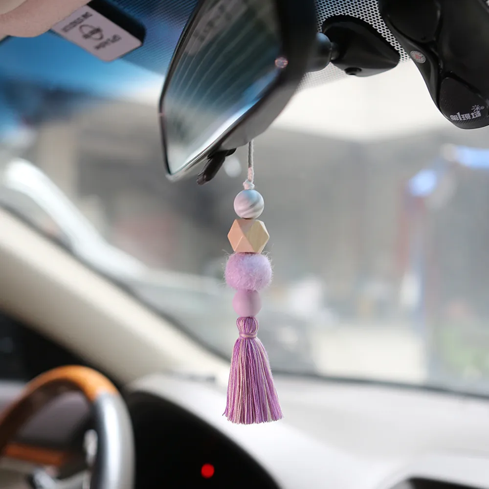Car Fragrance Diffuser: Wooden & Silicone Beaded Auto Aroma Pendant ...