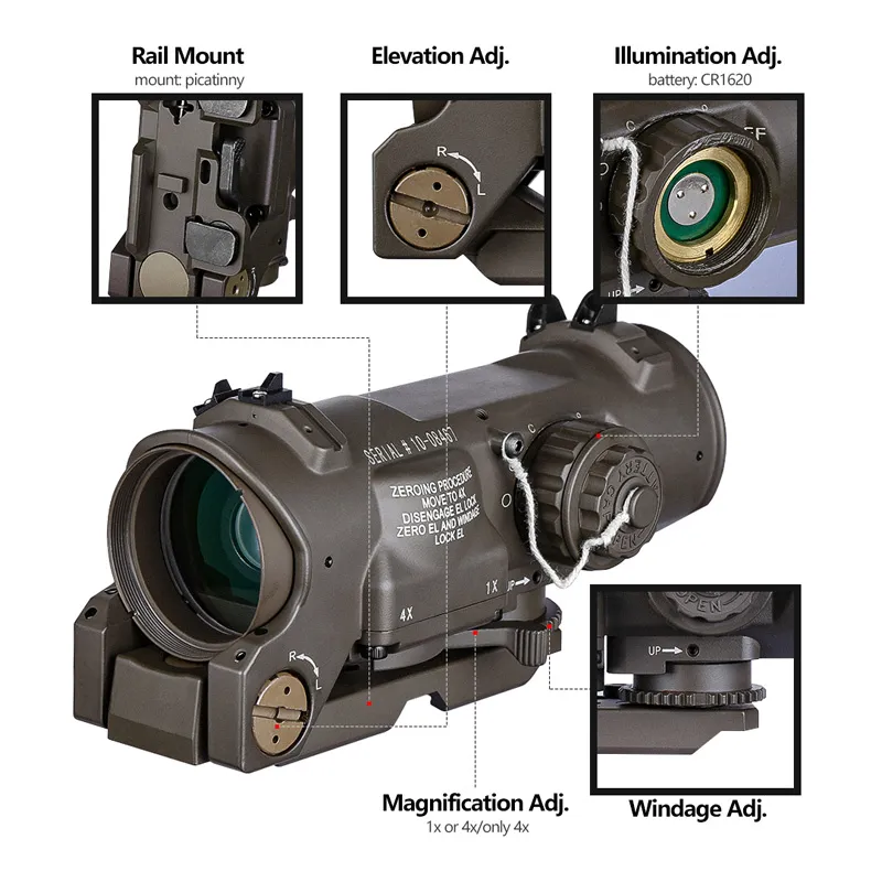 Dual Role 1 4x DR Scope Tactical Riflescope For Airsoft Hunting Red ...