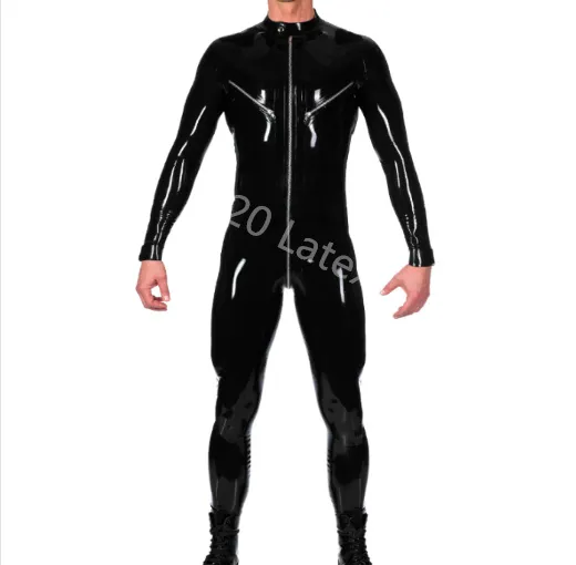 Latex Men Xxoiuw Men's Latex Catsuit Front Zipper Rubber Bodysuit Party ...