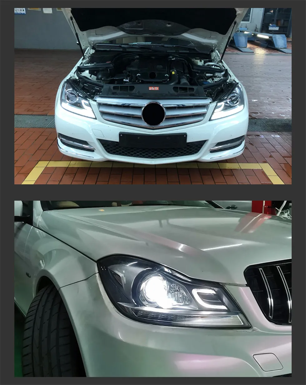 Xenon LED Headlights VW DRL Light C Style Headlight Assembly For W204 ...
