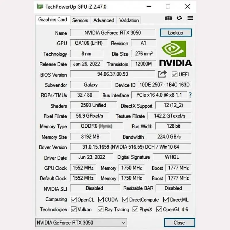GALAXY RTX 3050 8GB GDDR6 Gaming Graphics Card NVIDIA GPU, 128 Bit, 8nm Video Card From ...