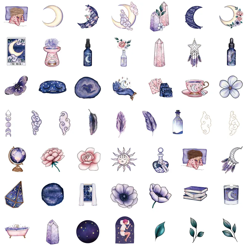 Purple Gothic Witch Moon Stickers Aesthetic Magic Art Stickers For DIY ...
