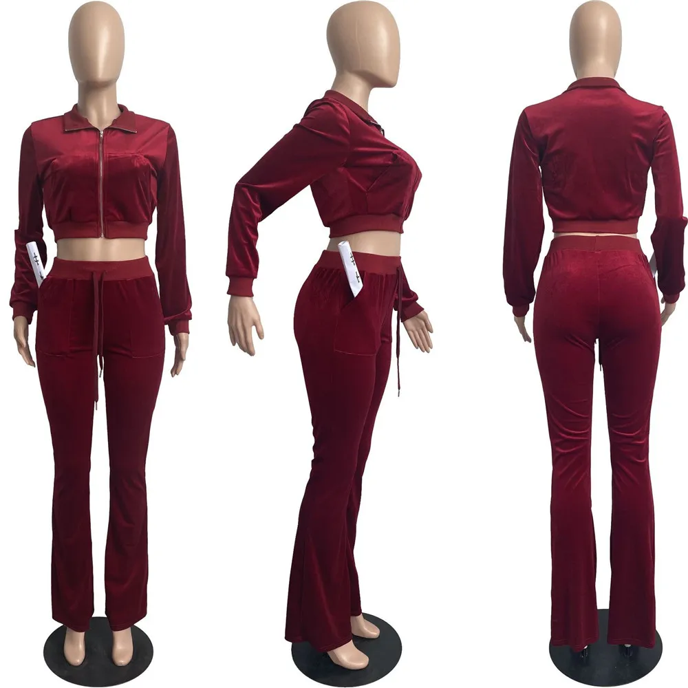 Velvet Tracksuit Set: Women's Fall/Winter Velour Sweatsuit - Long ...