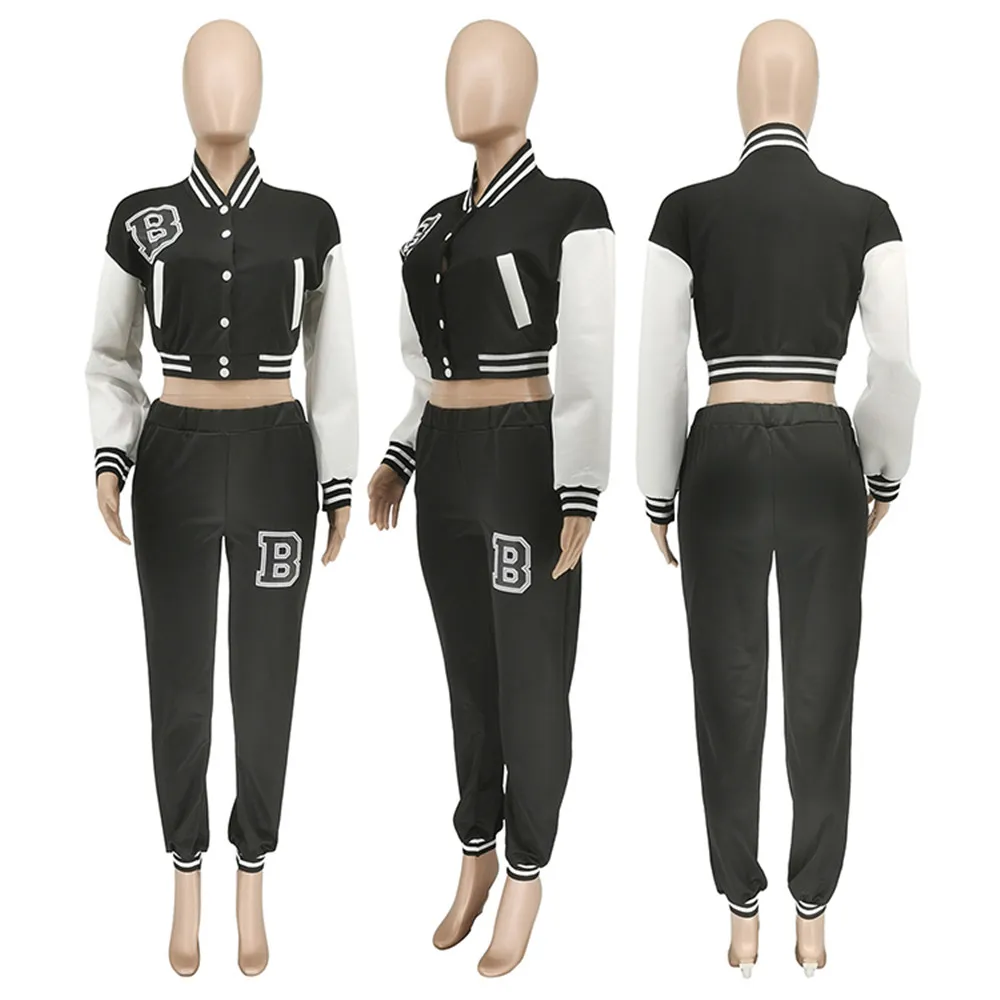 Women's Baseball Jacket Tracksuit Set - Fashionable Fall Winter ...