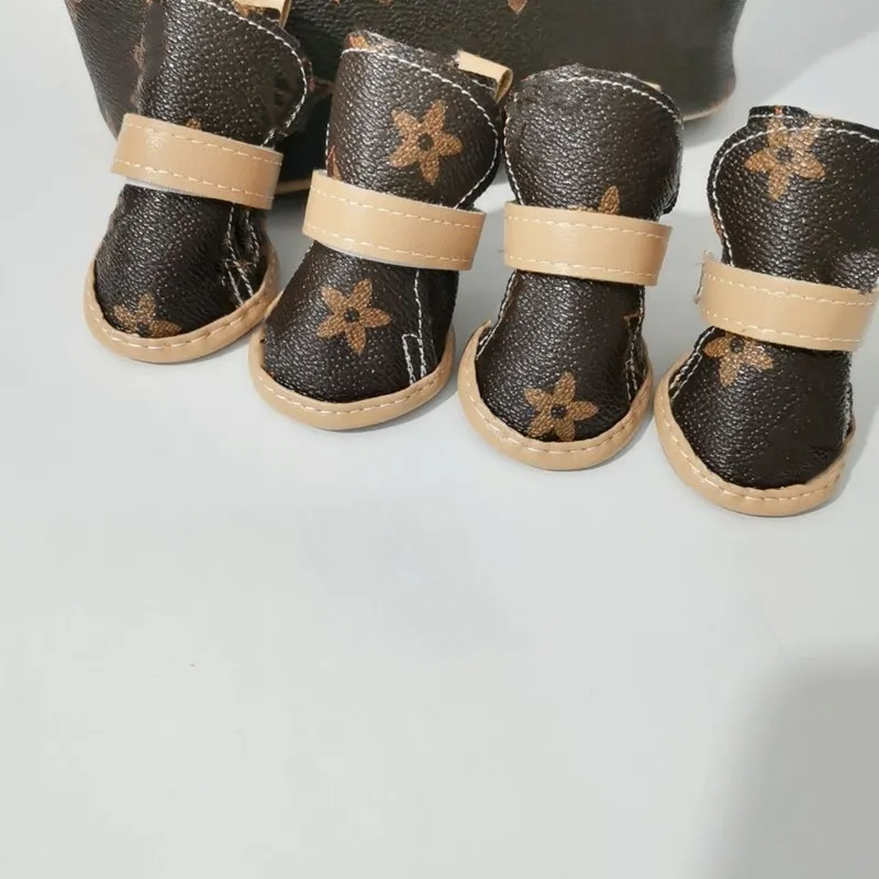 Designer Dog Shoes With Adjustable Straps Non Slip Leather Puppy Paw ...