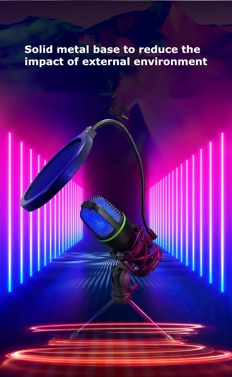 ME4 USB Microphone RGB Led Lights Noise Reduction Computer K Song ...