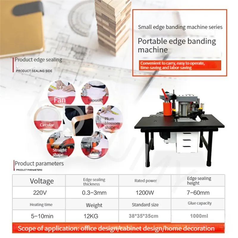 Portable Wood Edge Bander - 1.2KW Woodworking Edge Banding Machine for ...
