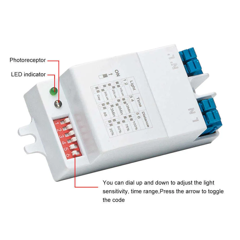 220V 5.8GHz Microwave Radar Sensor Switch - Adjustable Motion Detector ...