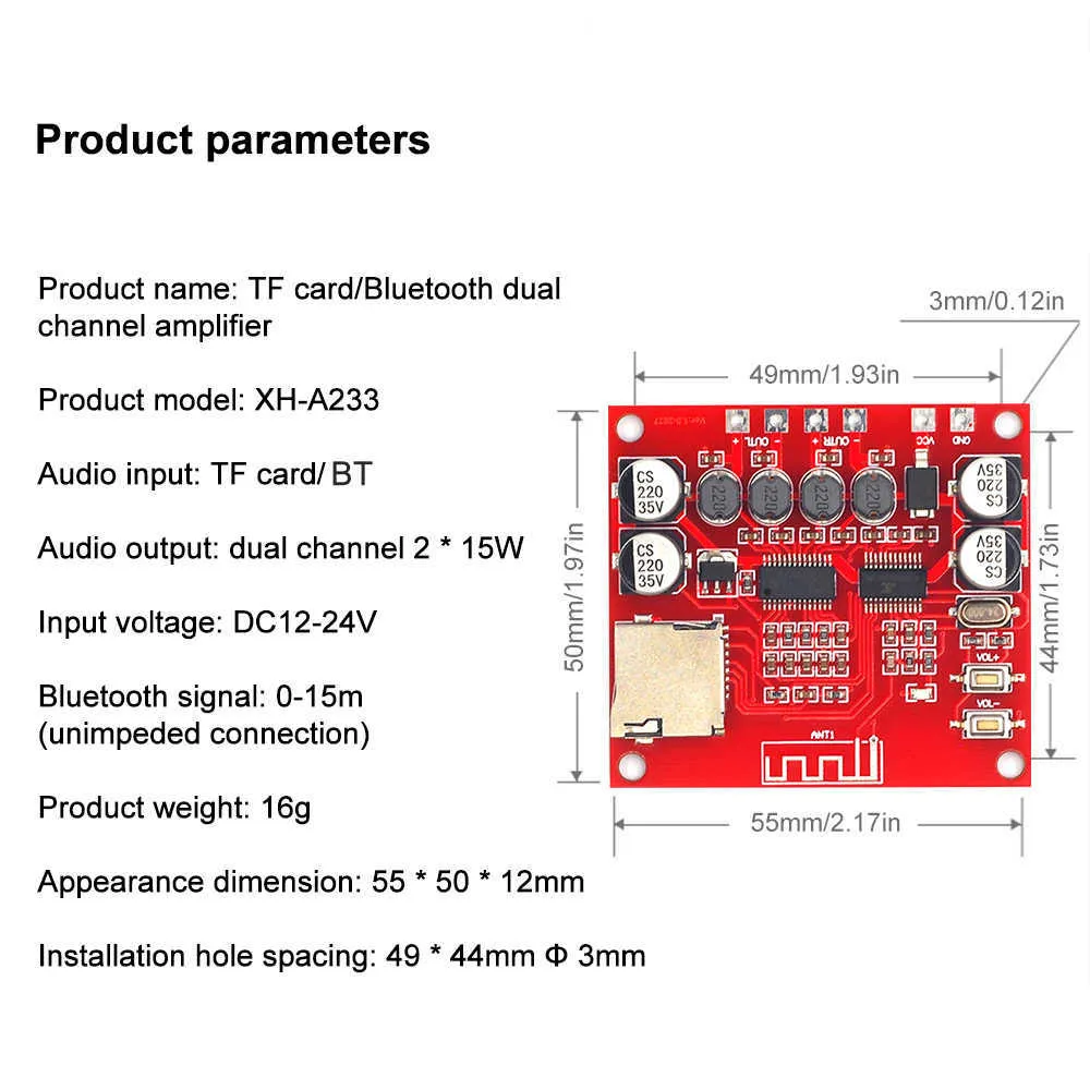 2x15W Bluetooth 4.2 Stereo Amplifier Board - Wireless Music Player, TF ...