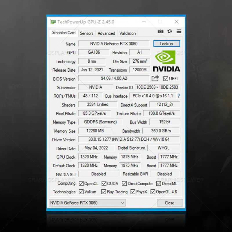 Nvidia PC Gaming amd radeon graphics - RTX3060 GDDR6 12G 192 Bit ...