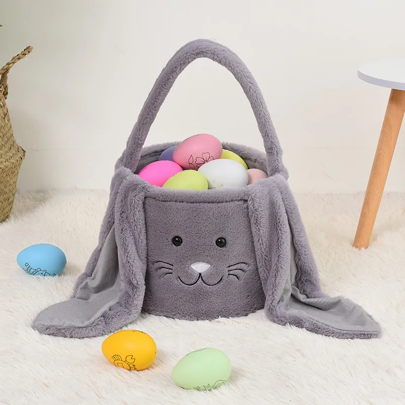 DIY Flannel Bunny Bucket Bag Baskets Egg Hunt Handbag 3D Rabbit Ears ...