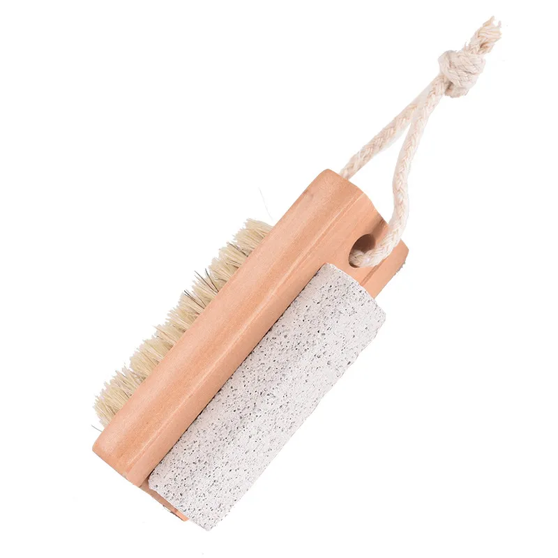 Double-Sided Natural Pumice Stone Foot Scrubber with Wooden Handle for ...