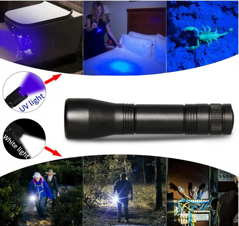 Ultraviolet LED Flashlight, 5 Mode Mini UV Torch, Telescopic Zoomable ...