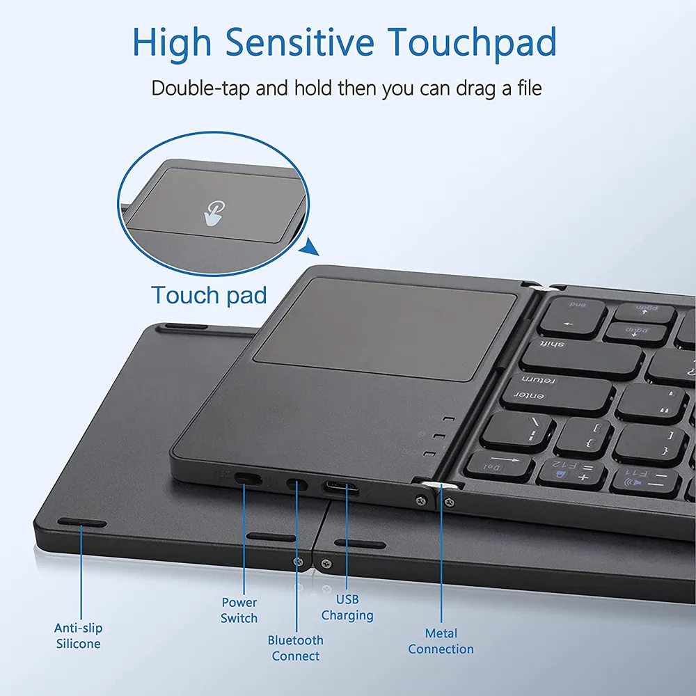New Portable Mini Three-Folding Bluetooth Keyboard Wireless Foldable ...