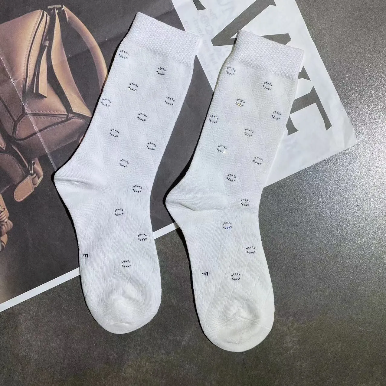 European Retro Diamond Tube Monogrammed Socks For Women Fashionable And ...