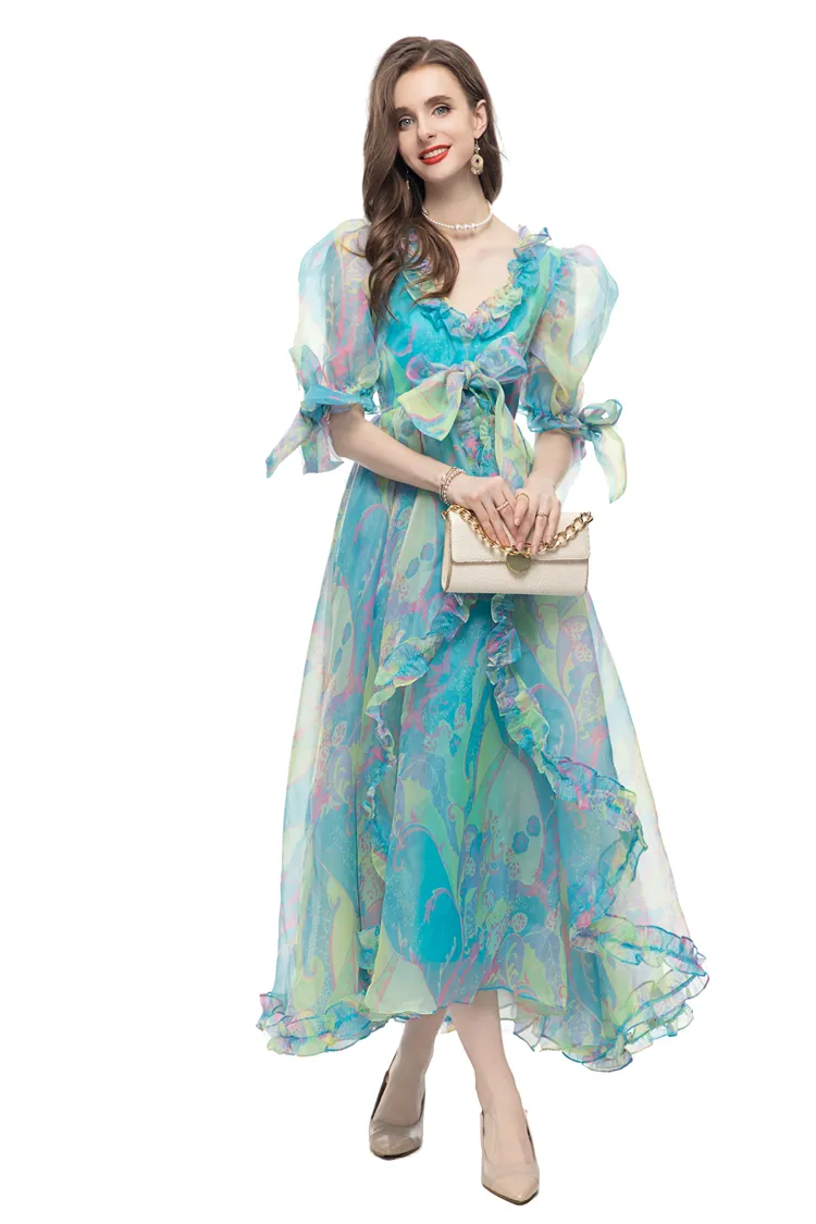 Bow Detail Organza Dress V Neck Runway Dress | DHgate