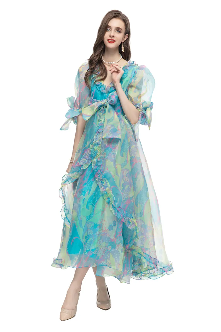 Bow Detail Organza Dress V Neck Runway Dress | DHgate