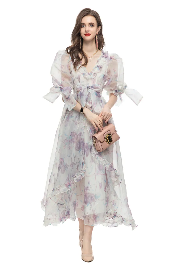 Bow Detail Organza Dress V Neck Runway Dress | DHgate