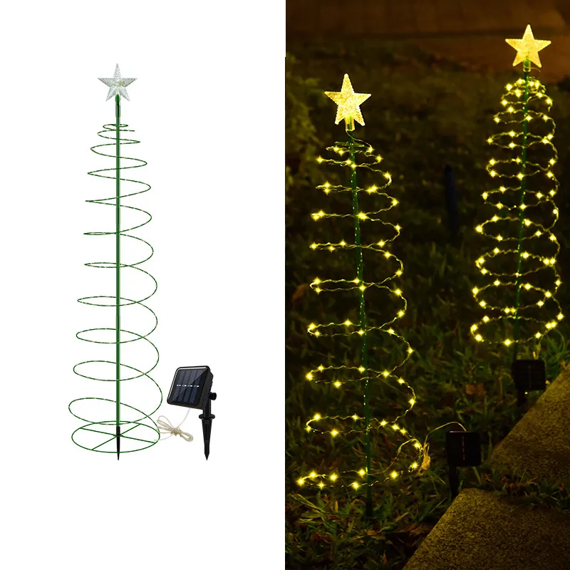 Outdoor Solar Spiral Christmas Tree Pathway Solar Christmas Lights ...