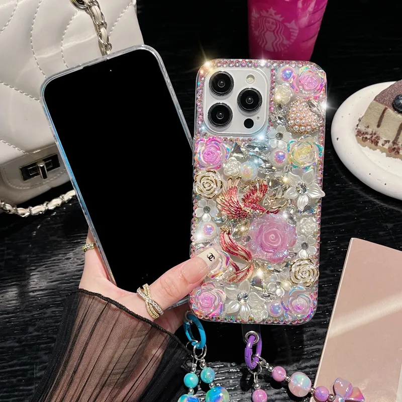 Luxury 3D Phoenix Peony Flower Diamond IPhone Cases With Shinny ...