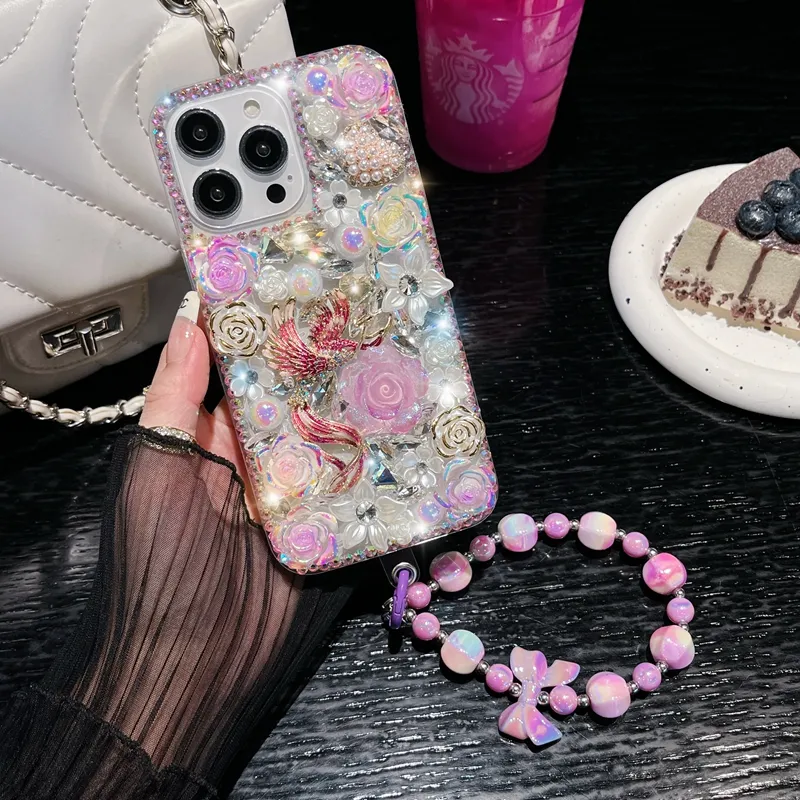 Luxury 3D Phoenix Peony Flower Diamond IPhone Cases With Shinny ...