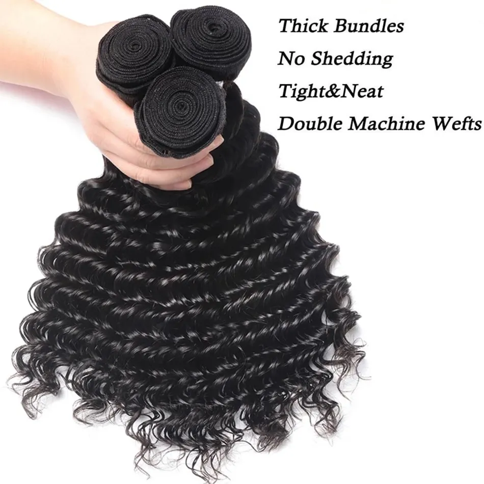 Brazilian Deep Wave Human Hair Weave Bundles 30 Inch 1/3/4 Hair ...