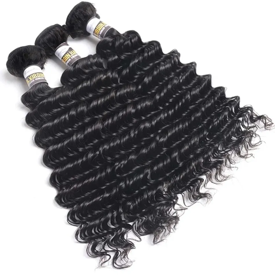 Brazilian Deep Wave Human Hair Weave Bundles 30 Inch 1/3/4 Hair ...