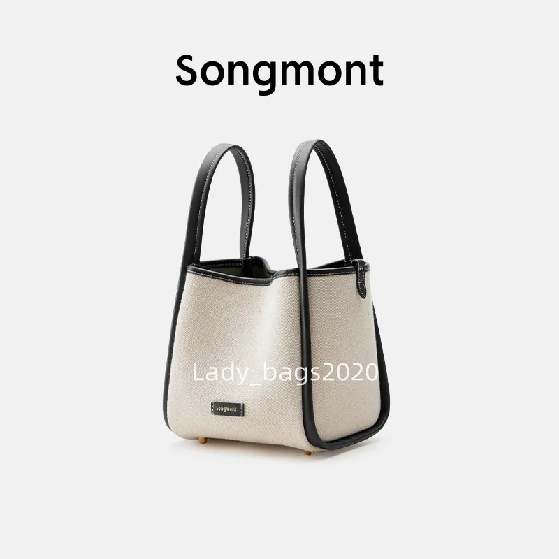 Songmont Bag Chocolate Handbag Canvas Bucket Luna Tofu Leather Tote Bag ...