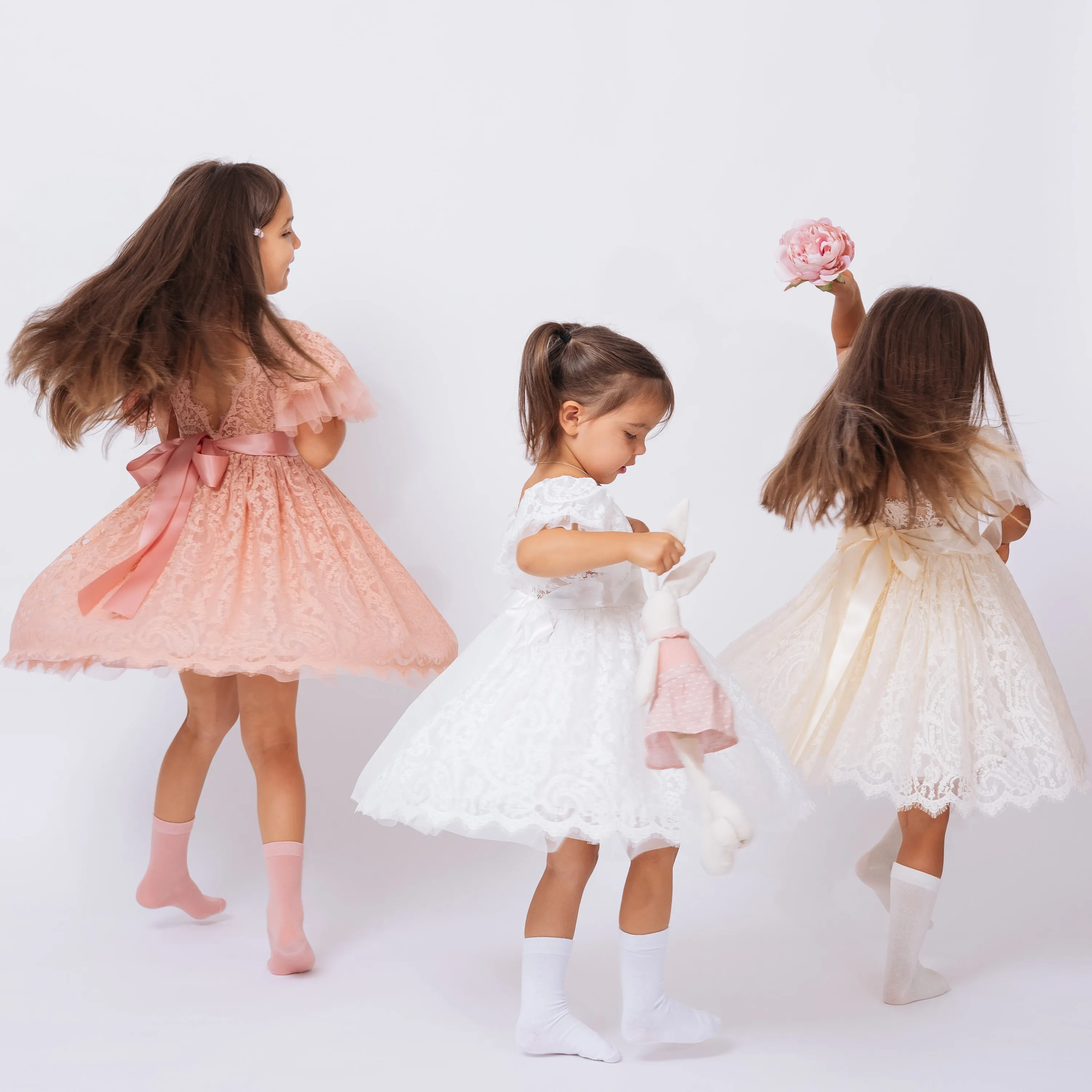 Infant Baptism Dress, Blush Pink Lace Flower Girl Dress Ivory Knee ...