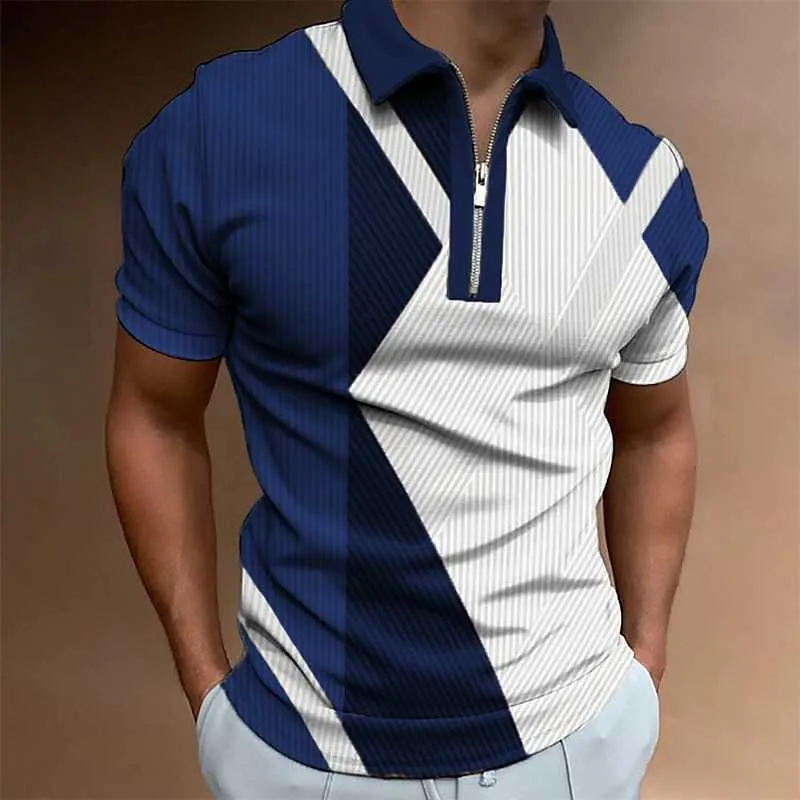 3D Printed Mens Zippered Golf Polos For Men Short Sleeved 3D Printed Mens Zippered Golf Polos For Men Short Sleeved