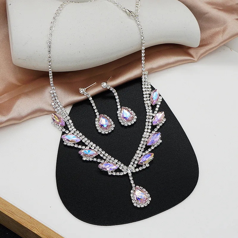 DHgate.com:High-End Crystal Collarbone Chain Earrings Set for Women ...