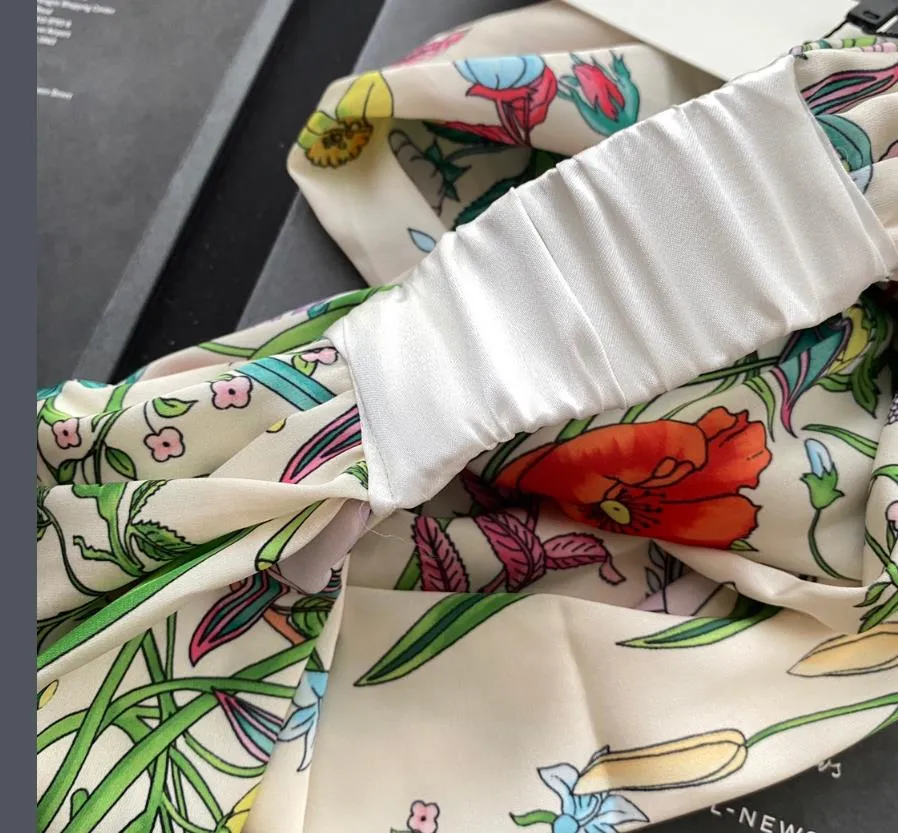 Luxury Elastic Turban Heabands 100% Silk FLoral Flower Hair Bands ...