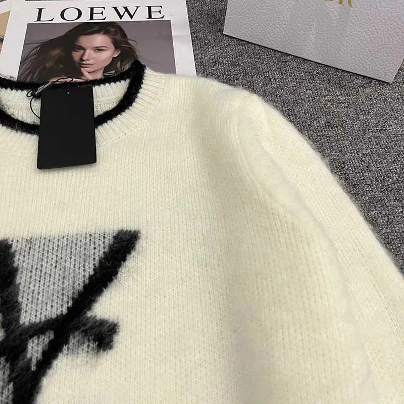 Mohair Letter Print Round Neck Pullover | Casual Loose Versatile ...