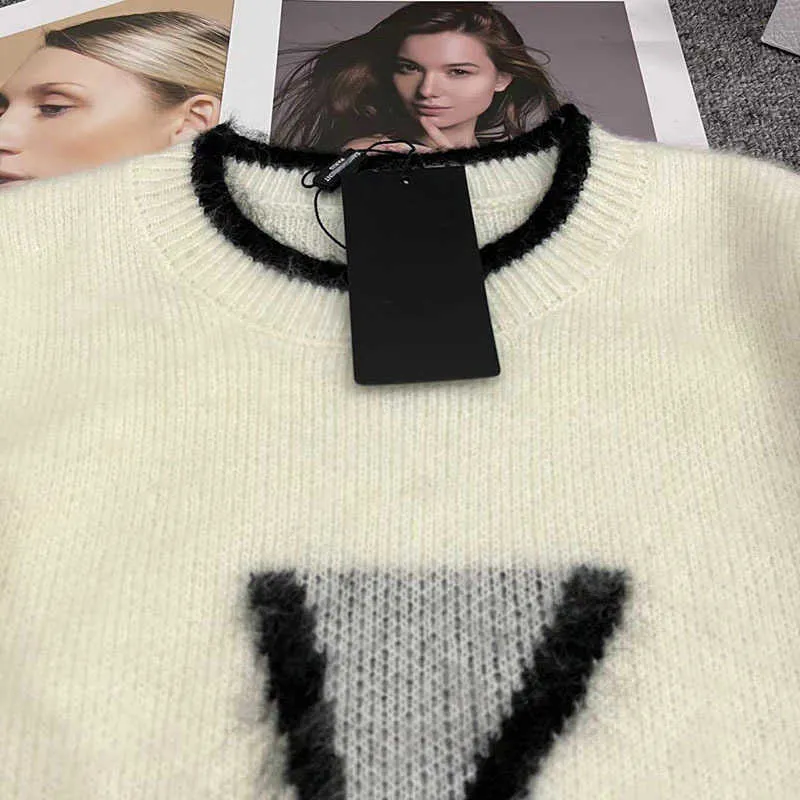 Mohair Letter Print Round Neck Pullover | Casual Loose Versatile ...