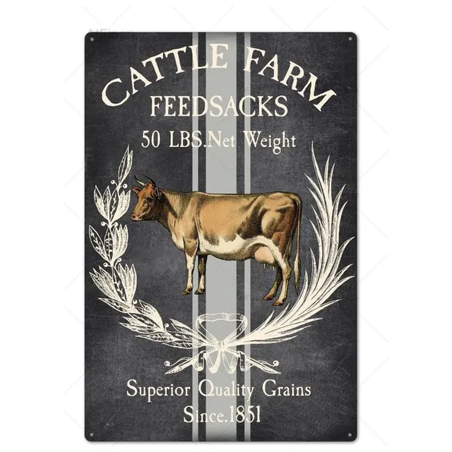 Vintage Farmhouse Metal Sign - Rustic Cow & Pig Decor, Retro Milk Tin ...