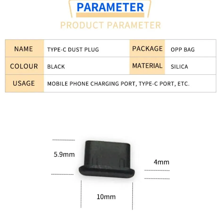Small Black Anti Dust Gadgets Silicone Usb Female Type C Port Rubber ...
