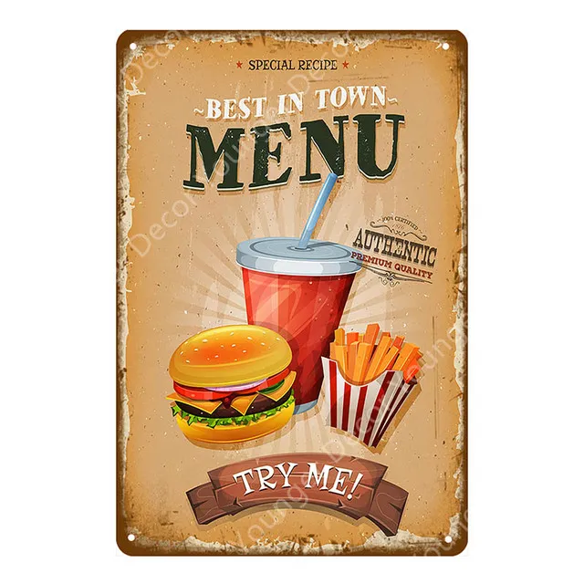 Fast Food Menu Art Tin Sign Milk Bread Pizza Brioche Nostalgic Tin ...
