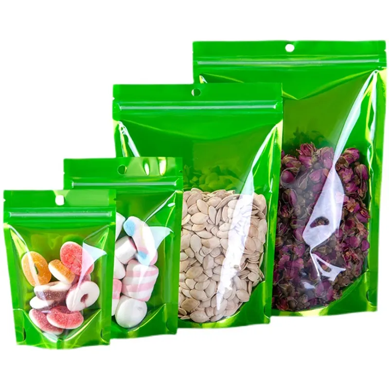 Wholesale Green Aluminum Foil Stand Up Reusable Bags With Hang Hole ...