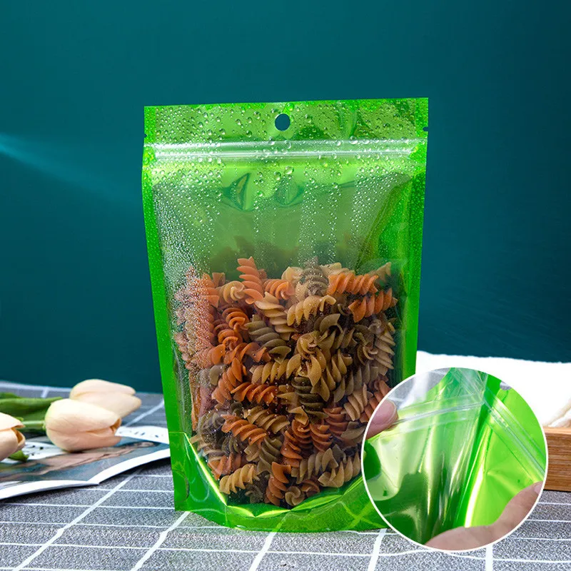 Wholesale Green Aluminum Foil Stand Up Reusable Bags With Hang Hole ...