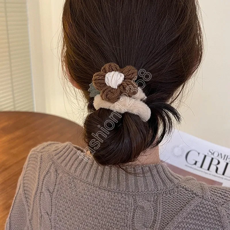 Pony Tails Holder Korean Woman Cute Plush Flower Hairband Elastics Hair Band Scrunchies Hair Ties Ladies Ponytail Hold Hair Accessories