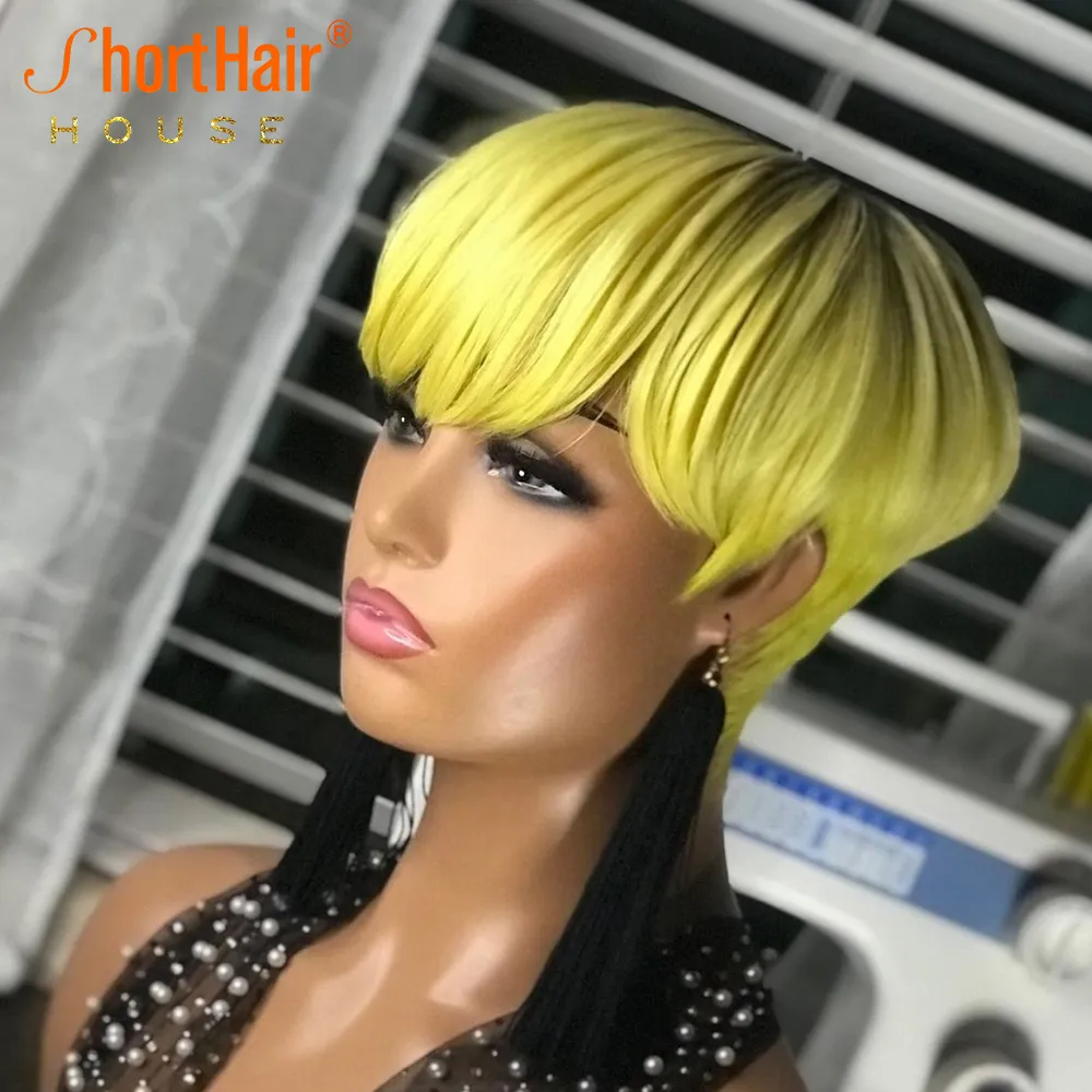 Colored Short Pixie Cut Straight Bob Short Natural Hair Wigs For Women ...