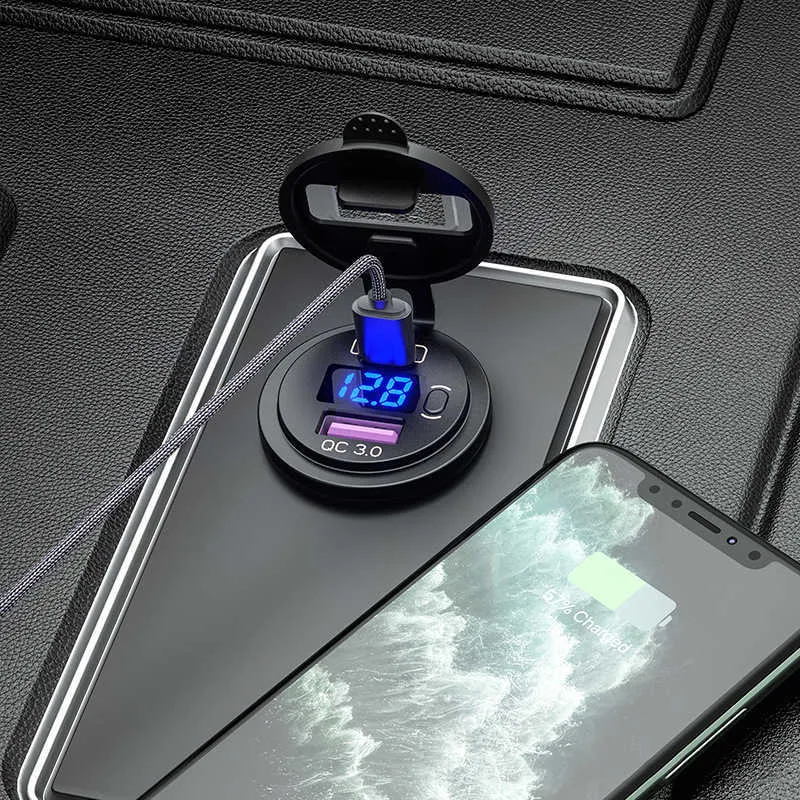 12V Car Charger, Type C PD QC3.0 USB Fast Charger With Touch Switch LED ...