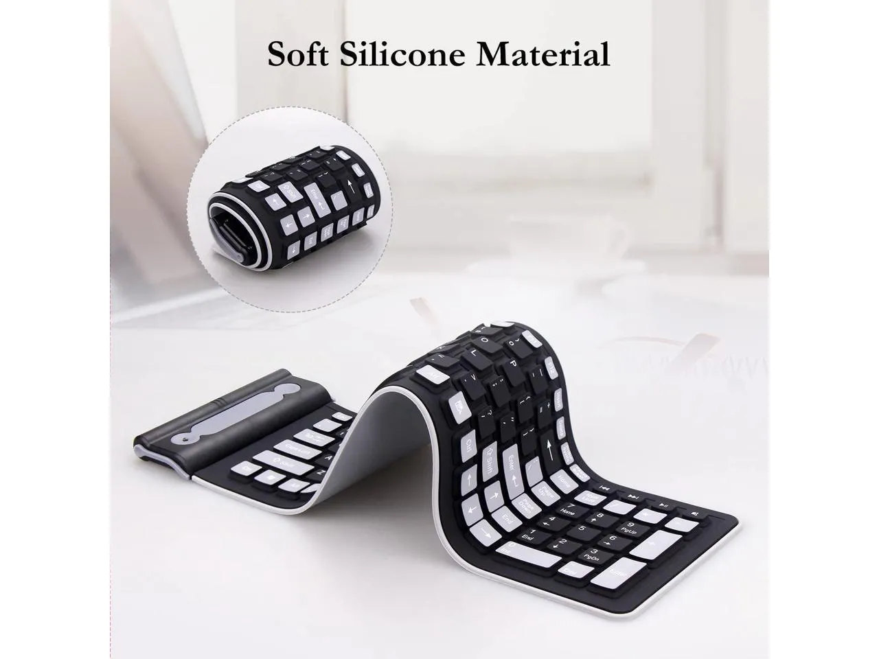 Wireless Silicone Keyboard, 2.4GHz Wireless, Foldable Rollup Keyboard ...