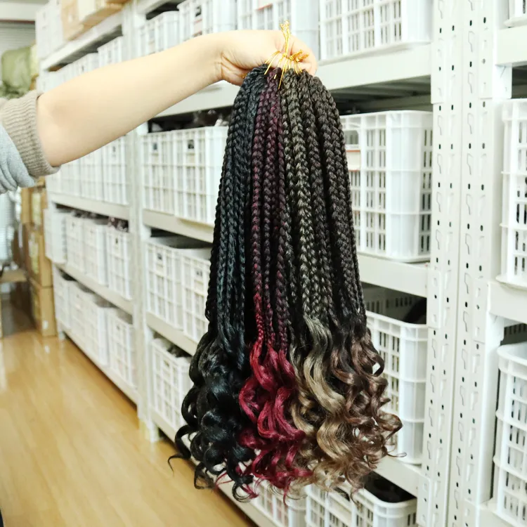Pre-Looped Box Braids Crochet Hair - 14/18/24 Inch Curly End Braiding ...