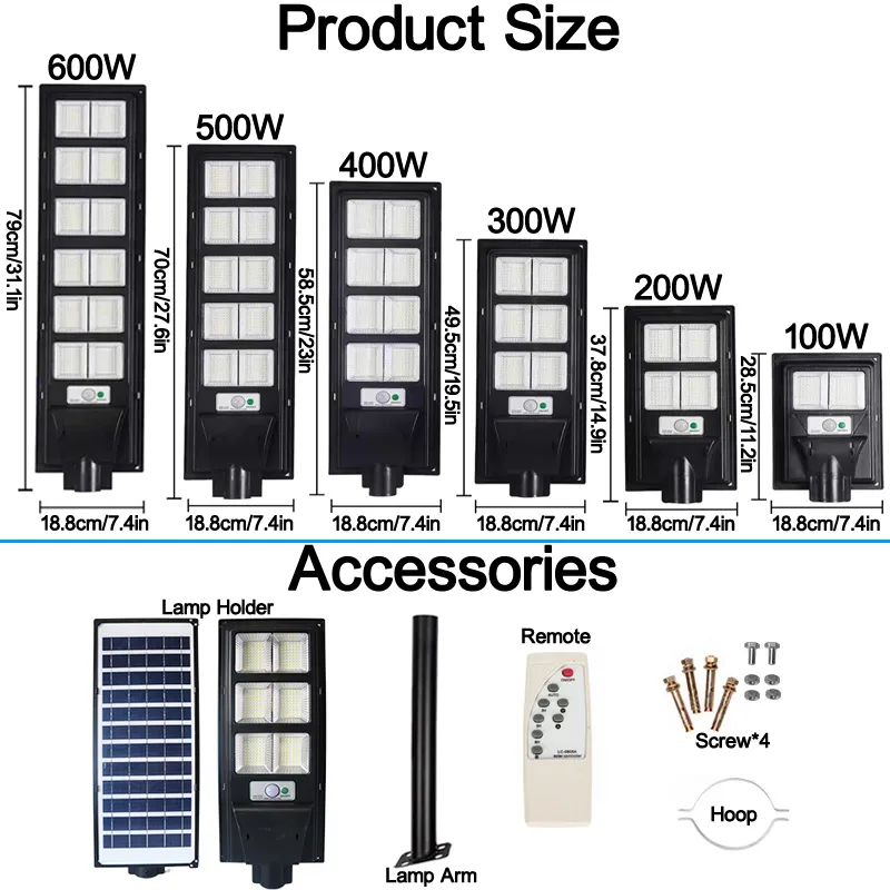 500W Solar Street Lights Outdoor Led Security Flood Lights with Motion ...