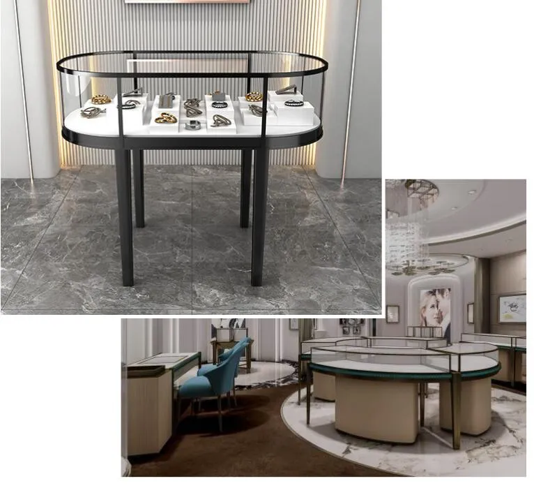 Curved Jewelry Display Case Gold Jewelry Glass Counter Display Case ...
