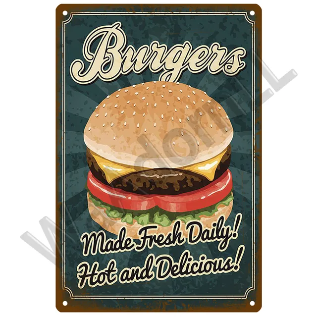 Vintage Fast Food Tin Sign Plaques Metal Sign Retro Plate Cake Poster ...