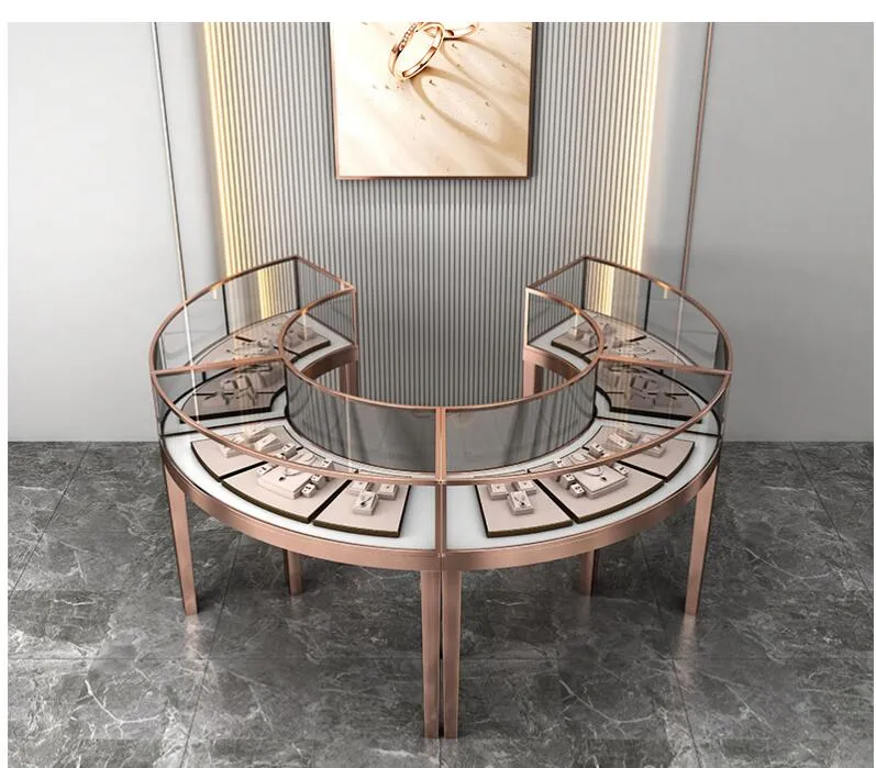 Curved Jewelry Display Case Gold Jewelry Glass Counter Display Case ...